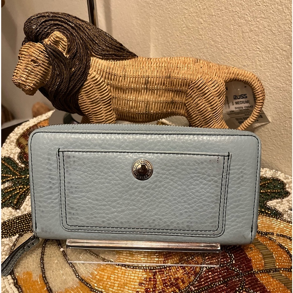 Coach Light Blue Leather Zip Around Wallet. Dark Brow… - Gem